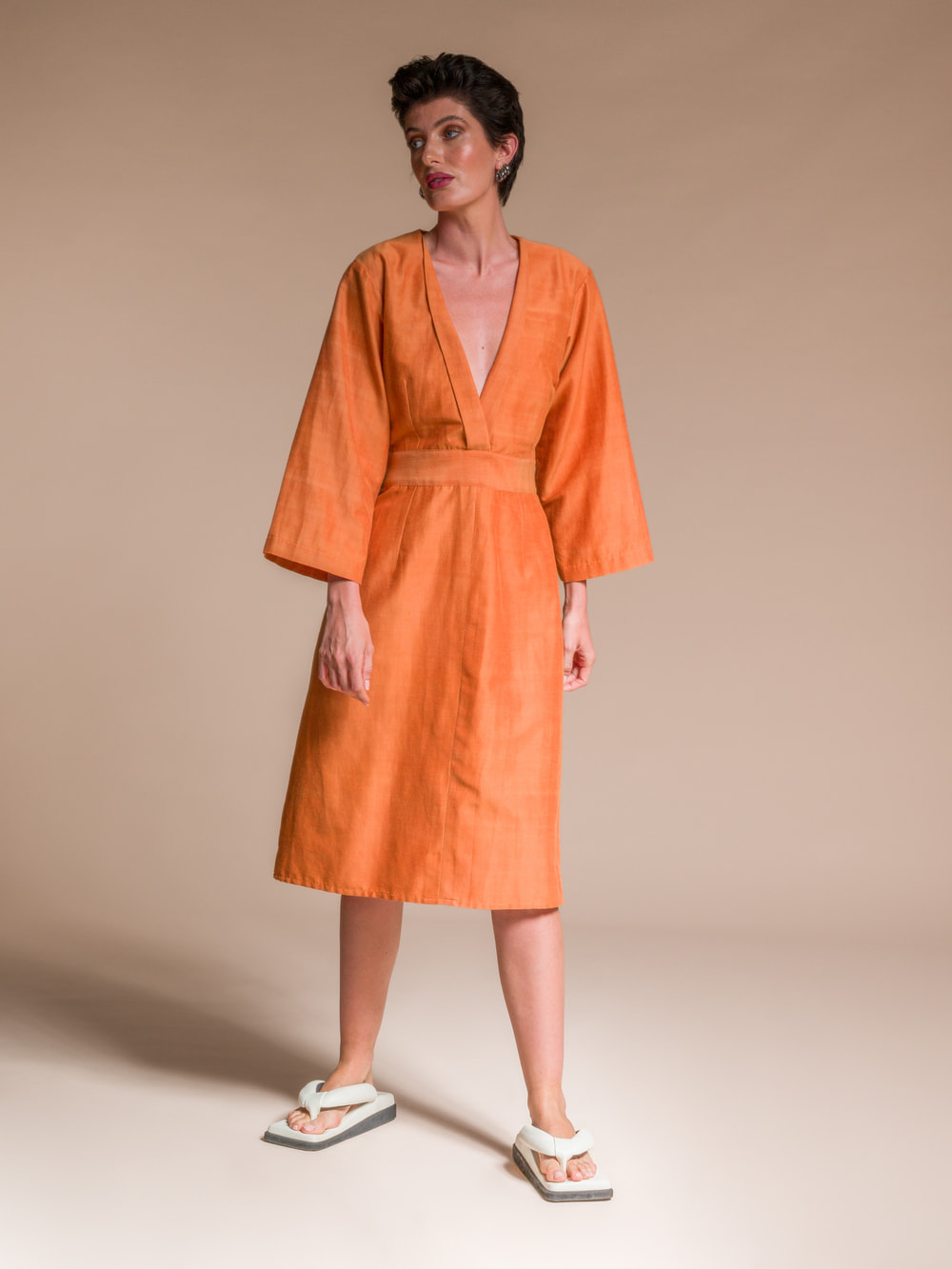 Orange kimono Dress in Silk & Organic Cotton |KIMO